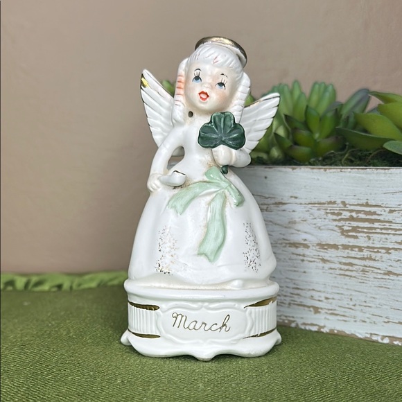 napco | Accents | March Angel Figurine White And Green | Poshmark